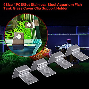 4 Size 4Pcs Stainless Steel Aquarium Fish Tank Glass Cover Support, Stainless Steel Fish Tank Cover Holder Anti-Slip Fish Tank Holders Aquarium Accessories Universal Lid Clips(6mm)