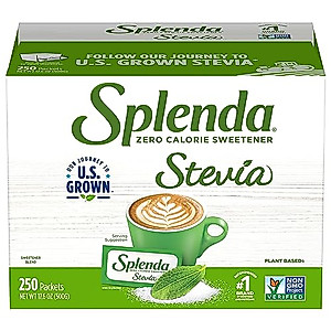 SPLENDA Stevia Zero Calorie Sweetener, Plant Based Sugar Substitute Granulated Powder, Single Serve Packets with Tray, 250 Count (Pack of 1)