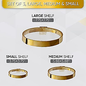 YOLS Small Floating Shelf. Round Gold Metal Frame with Clear Acrylic. 3 Piece Set, Large 7.75, Medium 5.88, Small 3.75 inches.