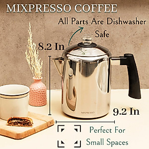 Mixpresso Stainless Steel Stovetop Coffee Percolator, Percolator Coffee Pot, Excellent For Camping Coffee Pot, 5-8 Cup Coffee Maker, Stainless Steel Coffee Percolator