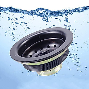 3-1/2 Inch Kitchen Sink Drain Assembly ORB Sink Drain Strainer with Stainless Steel Strainer Basket and Drain Stopper Replacement for Standard Kitchen Sink Drain, Oil Rubbed Bronze1