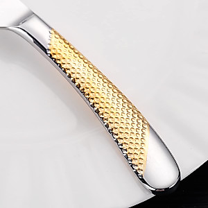 Gold Hammered Silverware Set for 6 Modern Cutlery Utensils 18/10 Stainless Steel Flatware Set 24 Piece Include Knives Forks and Spoons Tableware Set for Home Kitchen Wedding Restaurant Party (Color :