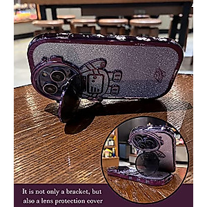 QoKcoahn Astronaut Hidden Stand Phone Case for iPhone 14 Pro Max,Cute Astronaut Lens Camera Protector Kickstand Luxury Glitter Bling 6D Electroplated Clear Soft TPU Protector for Men Women Purple