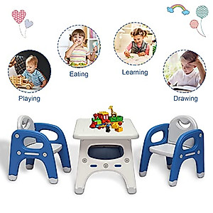 KINTNESS Kids Table and 2 Chair Set - Activity Table with Storage Shelf for Children, Toddler Table & Chair Set for Kindergarten (Blue + White)
