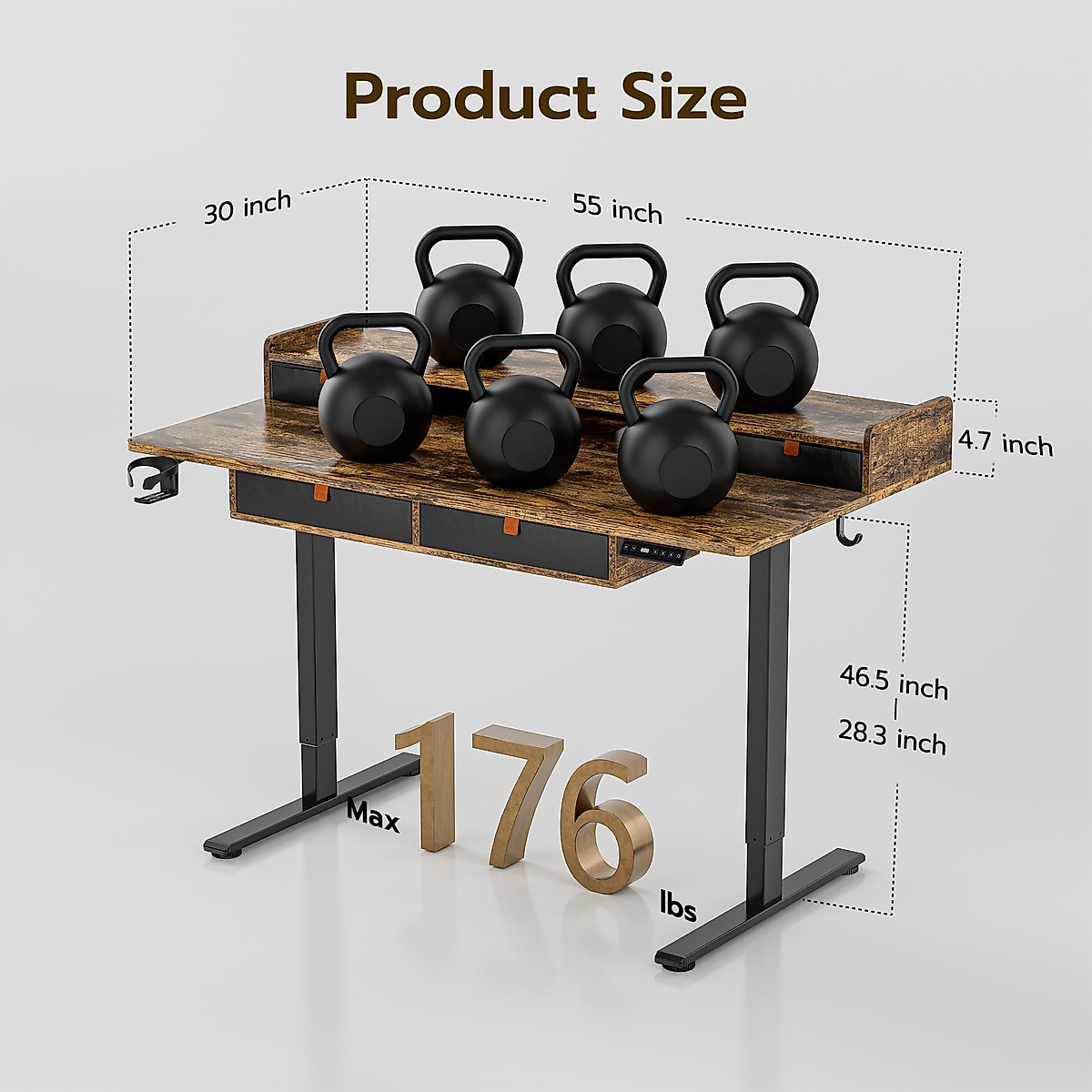 Acrolix 55x30 Inches Standing Desk with Drawers,Adjustable Height Desk with 4 PU Drawers,Double Storage Shelvers Sit Stand Up Desk,Home Office Computer Desk(Rustic Brown)