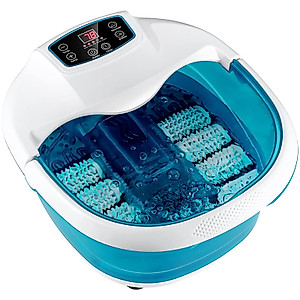 COSTWAY Foot Spa/Bath Massager, with Heat & Bubbles & 6 Electric Massage Rollers, Circulating Heating System, Temperature & Time Control, Foot Tub Soaking for Fatigue Release, Home Use (Blue)