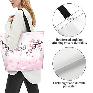 Dixmavly Cherry Blossoms Women'S Tote Bag Beach Bag Waterproof Tote Bag Reusable Shopping Bag Travel Gym Shopping