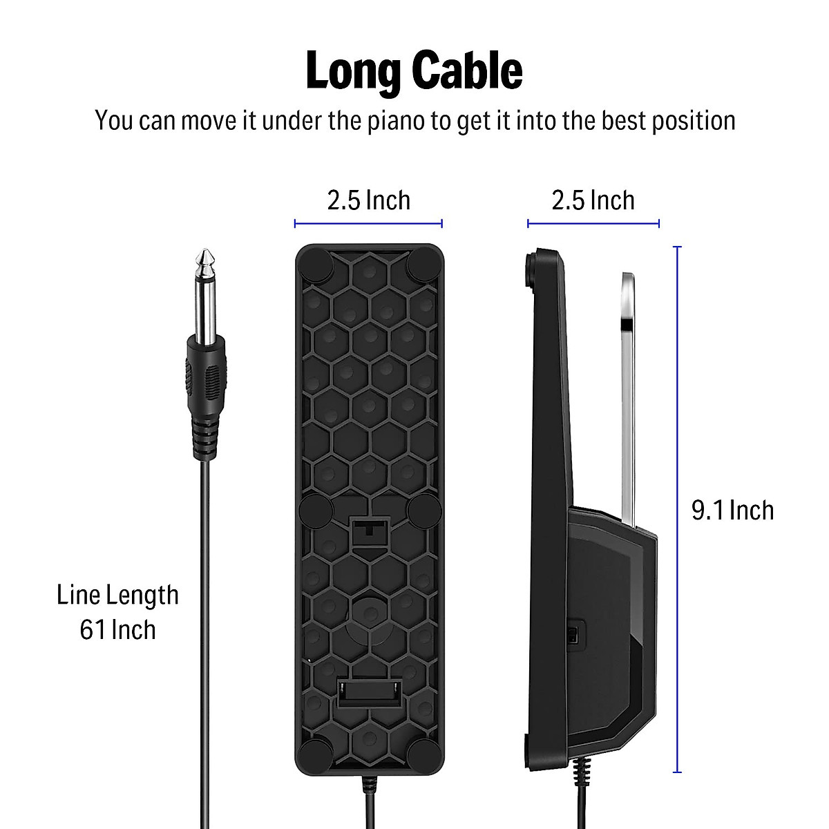 Donner DSP-003 Sustain Pedal, Universal Keyboard Piano Pedal for Digital Piano/MIDI Keyboard/Electronic Piano/Synthesizer, With Polarity Switch, 1/4"(6.35 mm) Jack, 63'' (1.6m) Cable, Straight