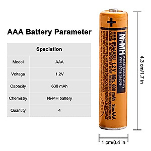 pingju NI-MH AAA Rechargeable Battery 1.2V 630mah 4-Pack AAA Batteries for Panasonic Cordless Phones, Remote Controls, Electronics
