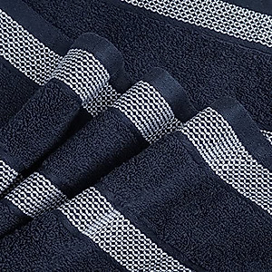 CASA COPENHAGEN Solitaire Designed in Denmark 600 GSM 2 Bath Towels 2 Hand Towels 2 Washcloths, Super Soft Egyptian Cotton 6 Towels Set for Bathroom, Kitchen & Shower - Navy Blue