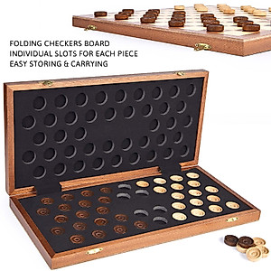 VAMSLOVE 15inch Checkers Folding Wooden Game Set, 100 Square Checkerboard International Checkers Draughts Board 10x10 for Kids with Pieces Storage Slots (Instructions Included)