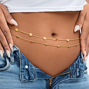 Wriidy Bead Waist Chain Sequin Belly Chains Layered Beach Waist Jewelry Accessories for Women and Girls (Gold)