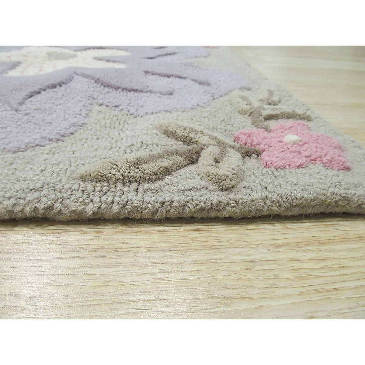 EORC T138GY5X8 Hand-Tufted Wool Kid's Butterfly Rug, 5' x 8', Gray