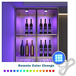 MYPLUS Under Cabinet Lighting Kit, RGB Puck Lights with Remote Control Color Changing and Bright LEDs,12V, 7.5W Plug-in Wired led Lighting kit for Cabinet, Counter, Closet, Shelf, Display Case