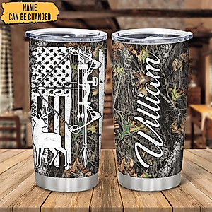 Hyturtle Personalized Hunting Gifts For Men - Deer Hunting Camo Tumbler 20Oz Travel Coffee Stainless Steel - Fathers Day Hunting Gift For Dad, Him, Boy, Husband, Hunters From Son, Wife On Birthday