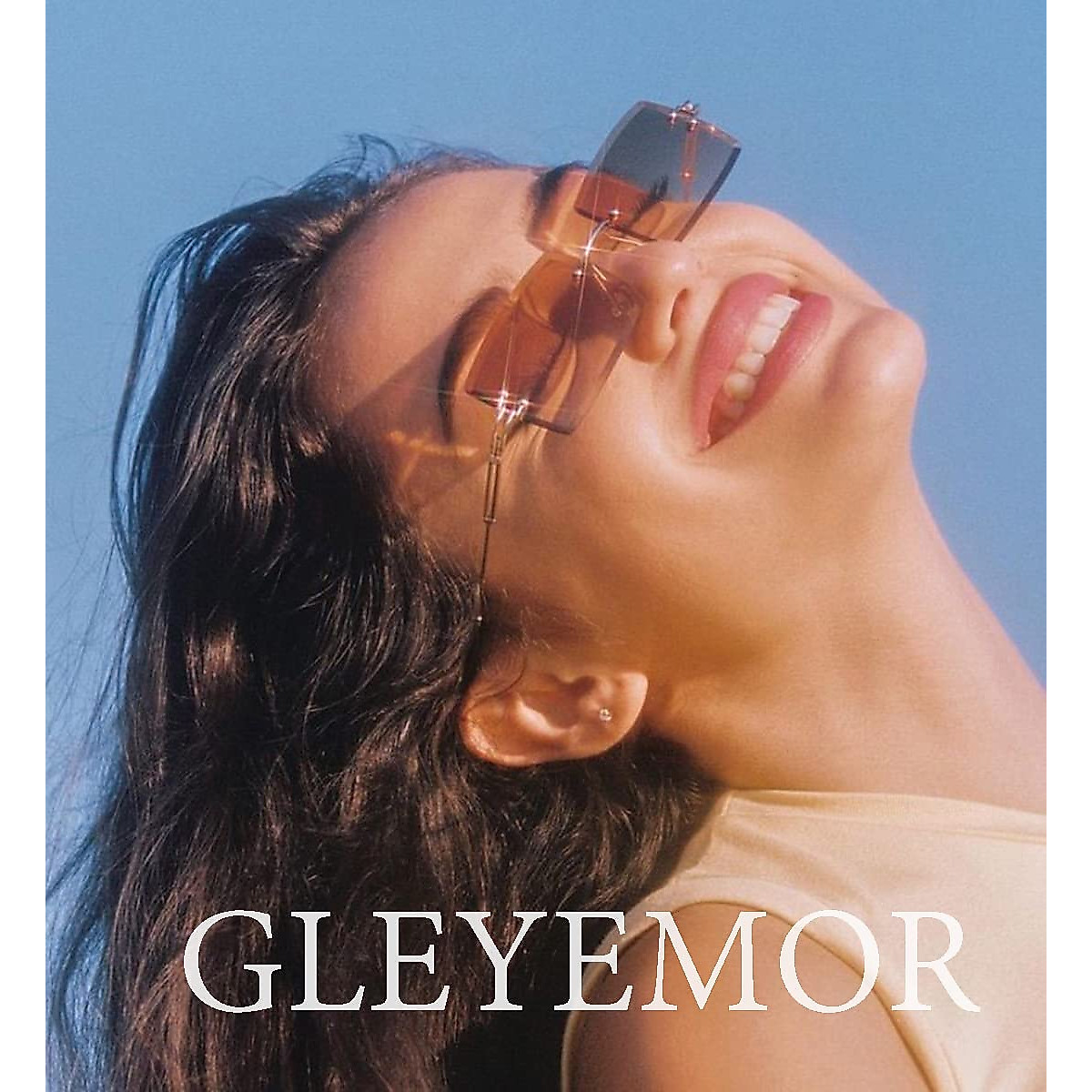 Gleyemor Rimless Rectangle Sunglasses for Women Mens Fashion Vintage Frameless Square Glasses with Gradient Lens (Gradient Tea)