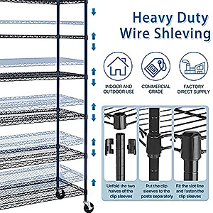 6000Lbs Capacity Heavy Duty Shelving, 6 Tier Wire Shelving Unit on Wheels, NSF Certified Adjustable Storage Shelves Rack for Garage Pantry Basement (18"x 48"x 76", Black) (Black)