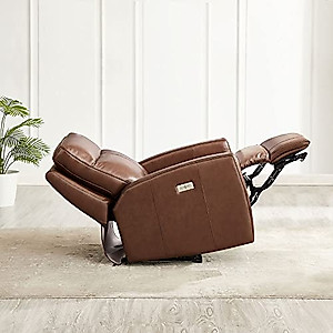 Hydeline Vienna Zero Gravity Power Recline and Headrest 100% Top Grain Leather Sofa with Built-in USB-Ports, Pecan