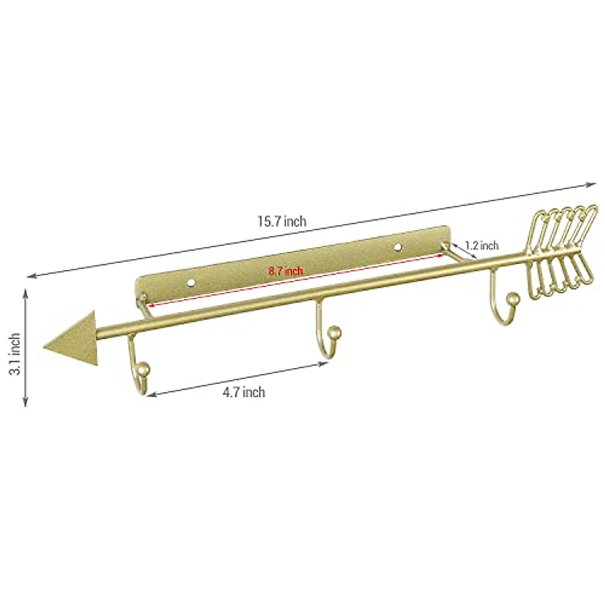 MyGift Wall Mounted Collectible Plate Saucer and Tea Cup Display Rack with 3 Hooks, Brass Tone Metal Arrow Design Decorative Wall Plate Holder, Set of 2