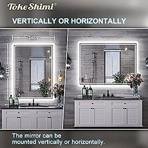 TokeShimi 32 X 24 Inch LED Bathroom Mirror with Front and Back Light 3 Color Dimmable Anti Fog Function Touch Switch Wall Mounted Bathroom Mirror with Adjustable White/Warm/Natural Lights Waterproof