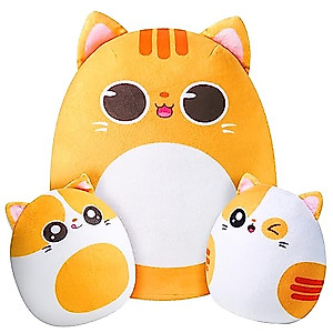 Officygnet Cat Plush Toy, Set of 3 Cute Cat Stuffed Animals Plushies, Kawaii Soft Cat Plush Pillow for Kids Girls, Perfect Christmas Birthday Gifts
