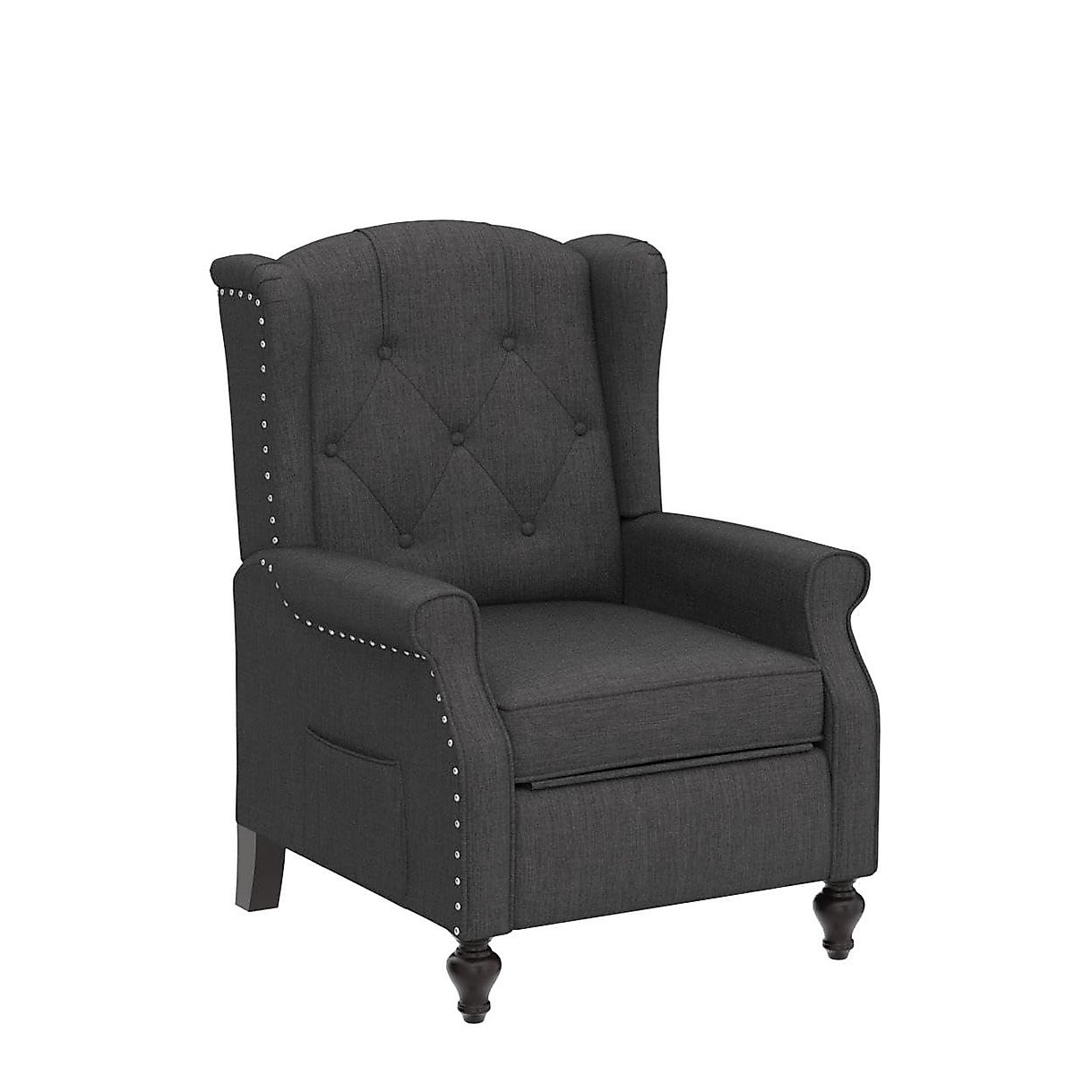 B BAIJIAWEI Tufted Wingback Recliner - Massage & Heat Function - Fabric Push Back Recliner with Remote Control, Adjustable Backrest (Grey)