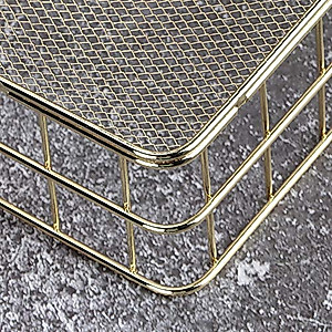 Wire Mesh Basket, Golden Desktop Metal Storage Basket Iron Grid Storage Tray Net Basket Storage Bins for Home Cosmetic Stationery (17x12x6cm)
