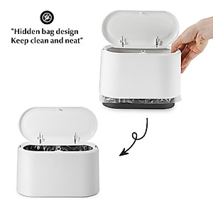 ZHOUWHJJ Mini Plastic Trash Can with Lid,Small Desk Countertop Mini Garbage Cans,Tiny Waste Basket,White,Free 3 roll Bags