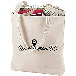 Bold Tote Bags Washington, DC cursive destination star state politics monument Natural Canvas Tote Bag funny gift