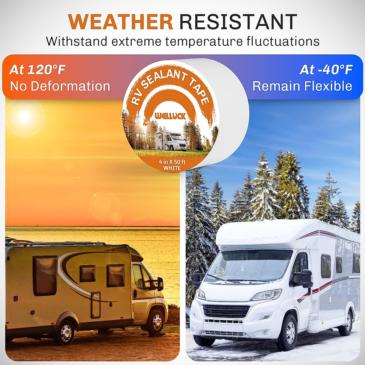 WELLUCK RV Roof Tape Sealant Roofing Tape, 4 Inch X 50 Foot Natural White RV Tape for Roof Repair Camper Trailer Boat Sealing Leak Repair, UV & Waterproof