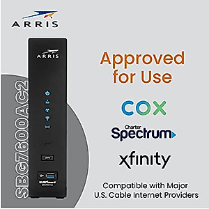 Arris (SBG7600AC2-RB) - Cable Modem Router Combo - Fast DOCSIS 3.0 & AC2350 WiFi,for Comcast Xfinity, Cox, Charter Spectrum & More, Four 1 Gbps Ports, 800 Mbps Max Internet Speeds - Renewed