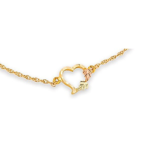 Heart Bracelet, 10k Yellow Gold, 12k Green and Rose Gold Black Hills Gold Motif, 7"