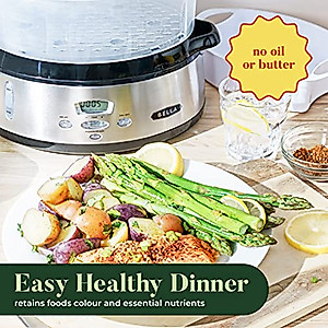 BELLA 9.5 QT Triple Tier Digital Food Steamer, Healthy Fast Simultaneous Cooking, Stackable Baskets for Vegetables or Meats, Rice/Grains Tray, Auto Shutoff & Boil Dry Protection, Stainless Steel