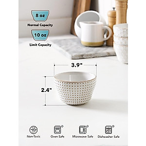 LE TAUCI Small Bowls 8 oz, Dessert Bowl, Ice Cream Bowl for Chili Dipping Sauce Coffee Bouillon, Ceramic Soup Cups - 4 inch, Set of 4, Arctic White