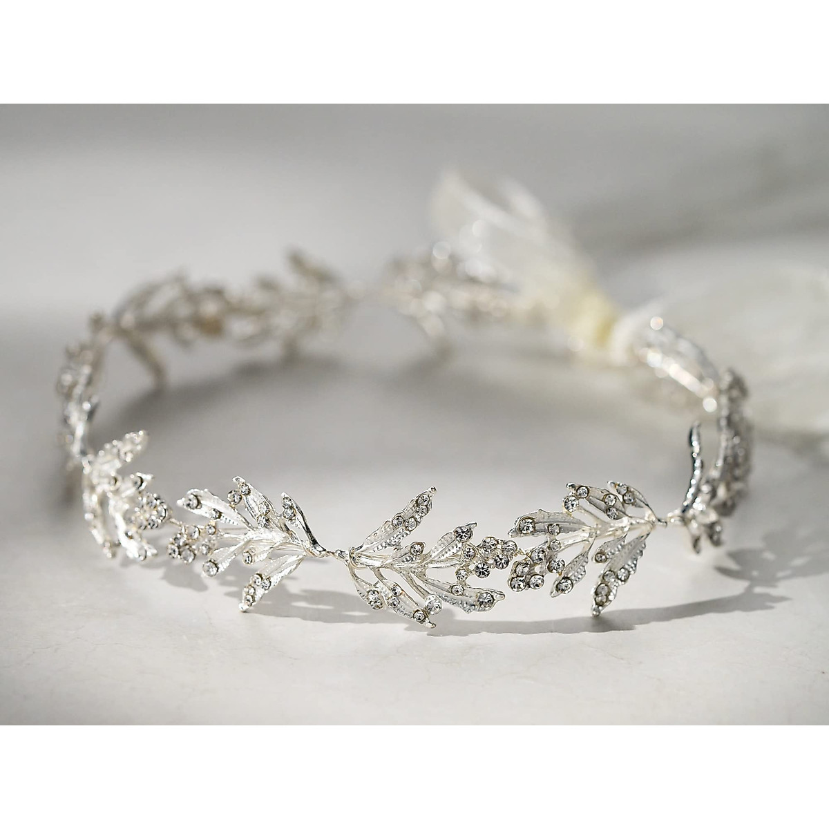 SWEETV Leaf Wedding Headpieces for Bride Silver Bridal Headband Flower Girl Headpiece Handmade Wedding Hair Accessories