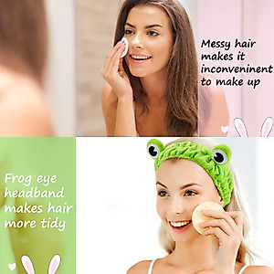 3 Pieces Frog Headband Frog Eye Elastic Headband Cute Frog Headband for Face Washing Frog Head Wrap Green Funny Hair Band Elastic Turban Headbands for Girls Women Shower Spa Yoga Beauty Skincare