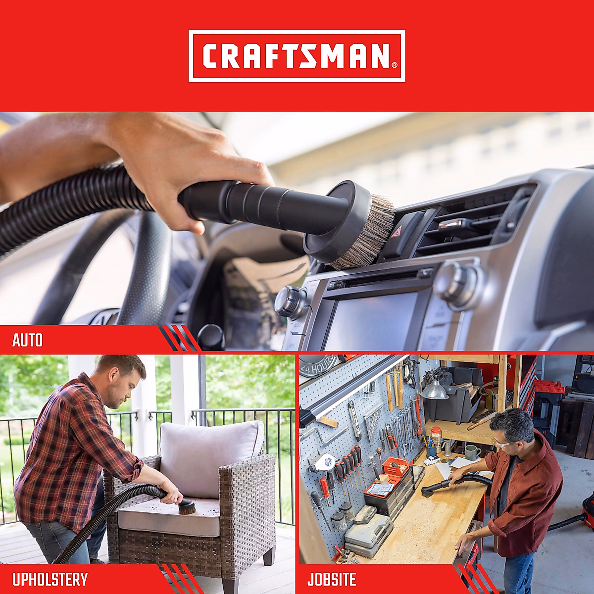 CRAFTSMAN CMXZVBE38785 1-1/4 in. Natural Hair Dusting Brush Wet Dry Vac Attachment, Shop Vacuum Accessory for Cleaning Delicate Surfaces, Fits 1-1/4 in., 1-7/8 in. and 2-1/2 in. Hose Diameters