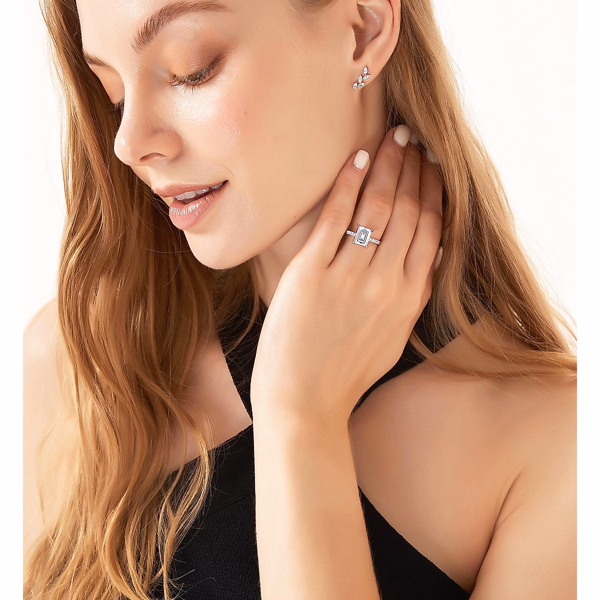 TIGRADE 3CT Engagement Ring for Women Emerald Cut Cubic Zirconia Wedding Band CZ Promise Wedding Ring Size 4-11, Silver, Size 7.5