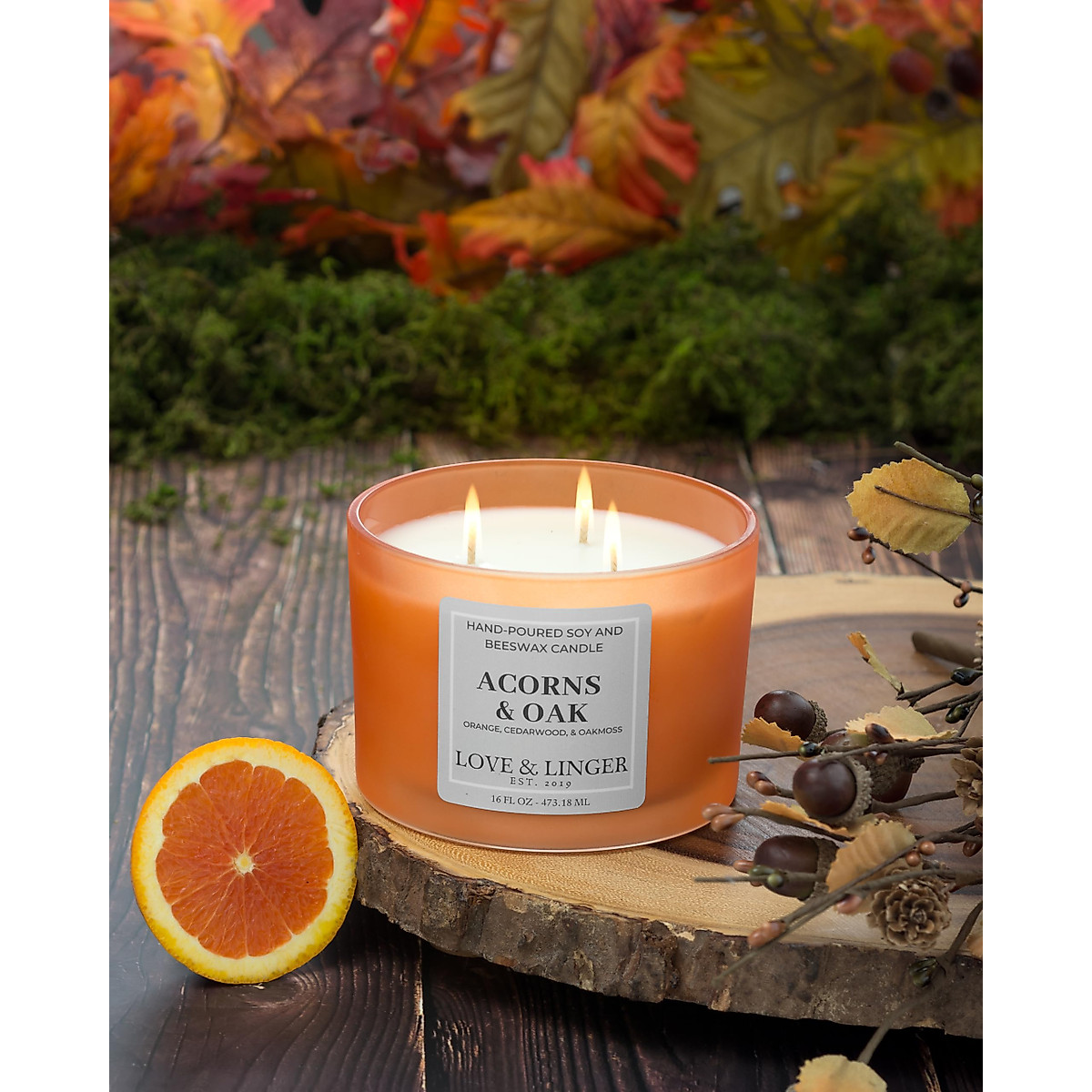 Acorns & Oak Candle | Fall Candles | Luxury Soy & Beeswax Candles for Home | 16 oz. Large Jar 3 Wick Candle | Thanksgiving Candle | Fall Scented Candle | Autumn Candles