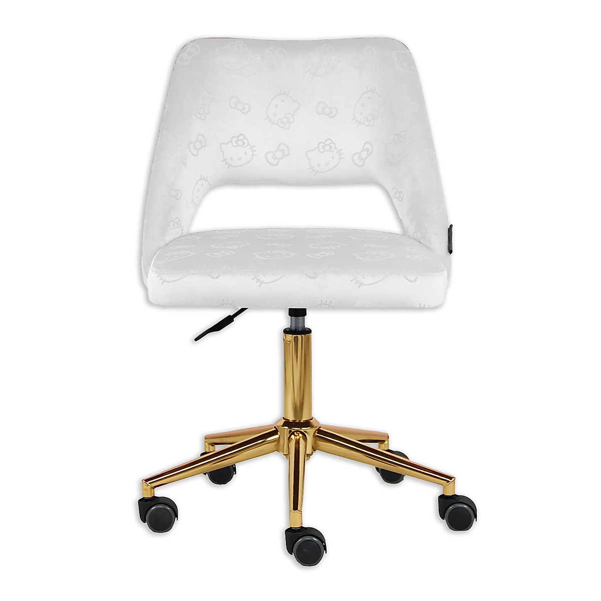 Impressions Vanity Hello Kitty Velvet Vanity Chair with Back, 360 Degrees Swivel Cute Desk Chair with Wheels, Golden Rolling Base Adjustable Height Makeup Chair for Bedroom (White)