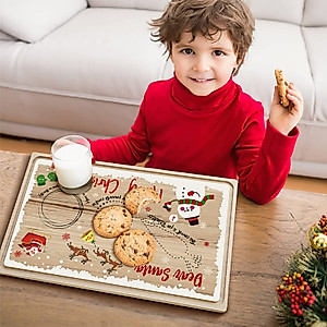 Honeydak Santa Cookie Plate, Dear Santa Christmas Cookies Plate Wooden Tray Platter Mat Christmas Santa Plates Milk and Cookie Plates Decorations for Kids Christmas Supplies