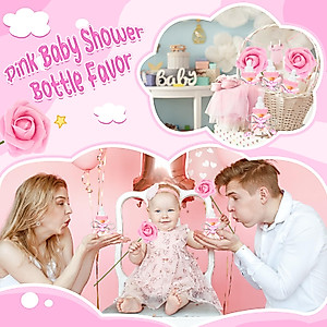 Vesici 61 Pcs Baby Shower Party Favors Set, 48 Mini Angel Milk Bottles 1 Roll Thanks Sticker 12 Artificial Roses for Newborn Baptism Party(Pink)