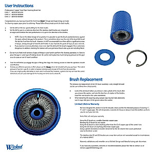 WICKED Professional ½” & ¾ Copper Tube Pipe Cleaning Brush Set; The Professional Plumber’s Tool Industrial “All Metal” Strength Heavy Duty Construction Grade with Replaceable Parts - Double Set