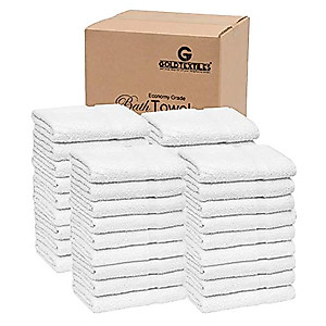 GOLD TEXTILES 84 Pack Economy White Bath Towels Bulk (22x44 Inches) Cotton Blend Multi-Purpose Hotel Towel for Commercial and Home Use –Lightweight, Easy Care & Quick Drying