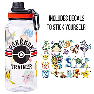 Silver Buffalo Pokemon Trainer Icons Twist Spout Plastic Water Bottle with Stickers You Stick Yourself, 32 Ounces