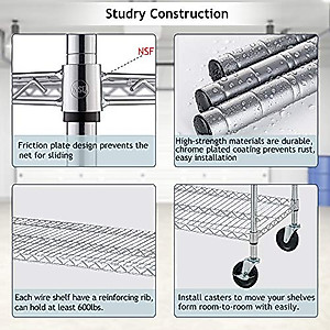 Heavy Duty Metal Shelves Adjustable 6 Tier Wire Shelving Unit with Wheels Anti-Rust Sturdy Wire Shelf 77"x48"x18" Space Saving Steel Wire Rack for Commercial Kitchen Storage Chrome Garage Shelving