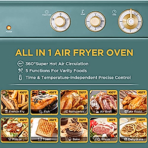 Neretva Air Fryer Toaster Oven Large 21 QT, 5 In 1 Countertop Oven, Fit 8" Pizza Convection Air Fryers Oven for Family, Include 6 Accessories & Cookbook, Stainless Steel, ETL Certified, Vintage Green