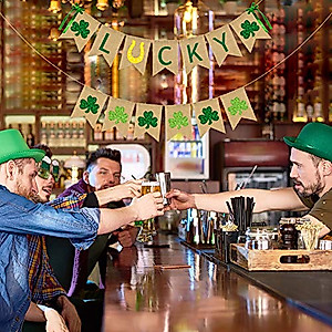CAVLA Lucky Burlap Banner and Glitter Shamrock Banner St. Patrick's Day Green Shamrock Lucky Banner Garland with Bows Saint Patrick's Day Party Decorations for Irish Lucky Day St. Patty's Day Decor