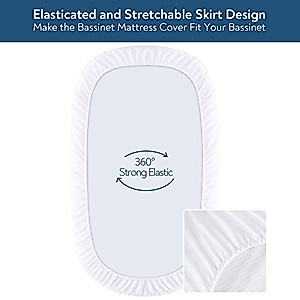 Multiple Sizes(16 Sizes), Bassinet Mattress Pad Cover for Moses Basket, UPPAbaby Bassinet and BABYBJORN Cradle, Waterproof Quilted Bassinet Mattress Protector, Cotton Terry Surface, 2 Pack, 13" x 30"