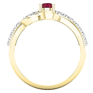 Dazzlingrock Collection 4mm Round Ruby & White Diamond Knot Style Engagement Promise Ring for Women in 14K Solid Yellow Gold, Size 6